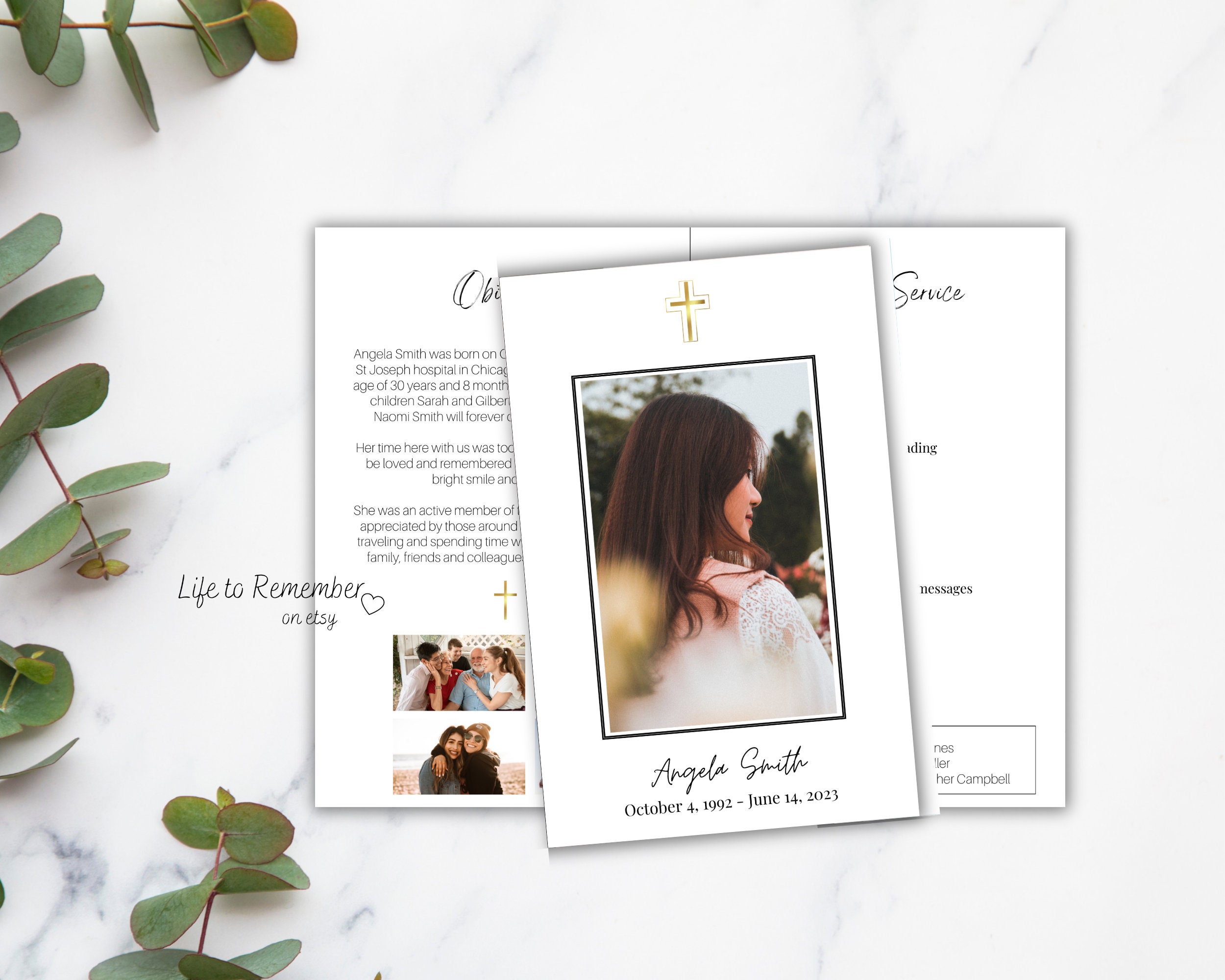 Christian Funeral Program Template Editable in Canva, Obituary ...