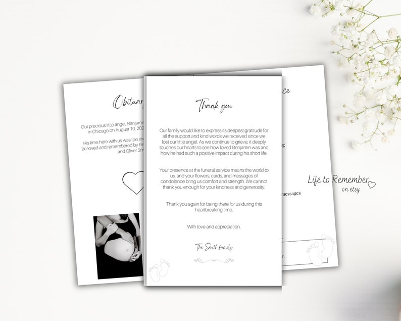 Stillborn Baby Funeral Program Template Editable in Canva, Baby ...