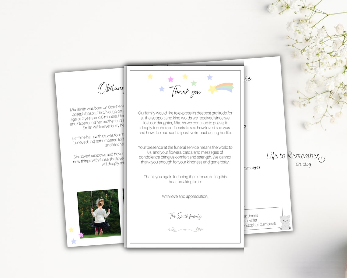 Child Funeral Program Template Editable in Canva, Printable Celebration ...