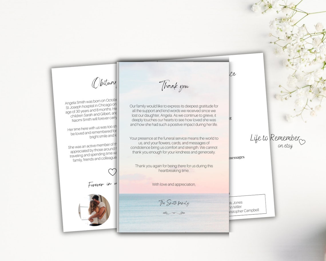 Ocean Funeral Program Template Editable in Canva Obituary - Etsy