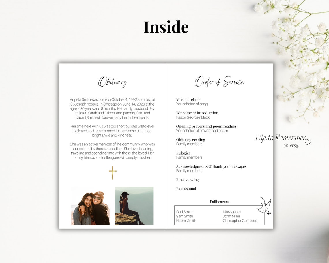 Christian Funeral Program Template Editable in Canva, Obituary ...