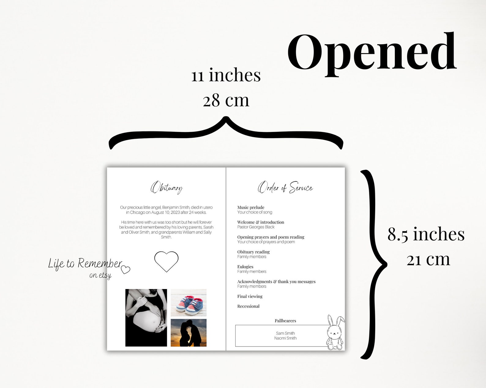 Stillborn Baby Funeral Program Template Editable in Canva, Baby ...