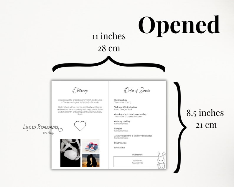 Stillborn Baby Funeral Program Template Editable in Canva, Baby ...