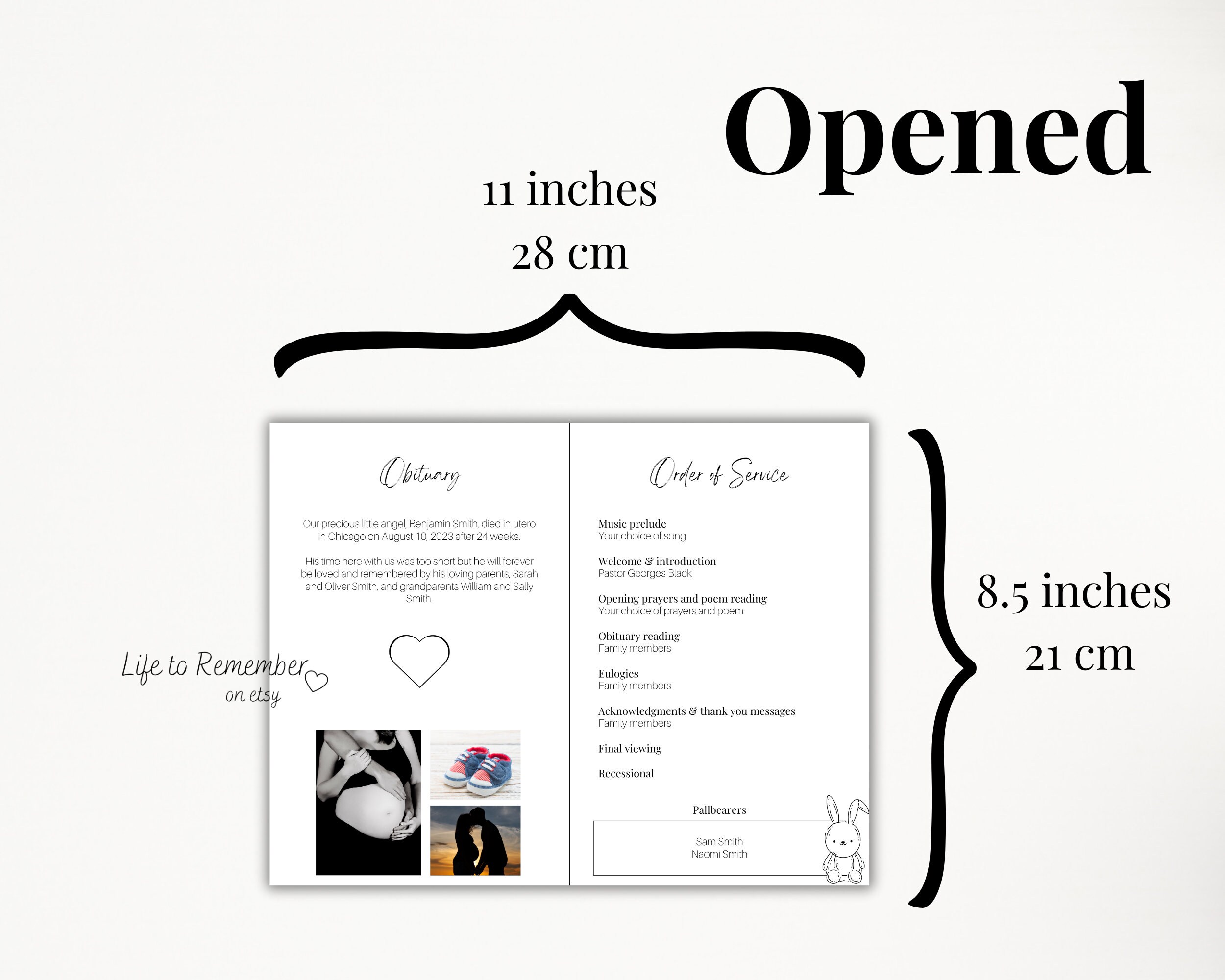 Stillborn Baby Funeral Program Template Editable in Canva, Baby ...