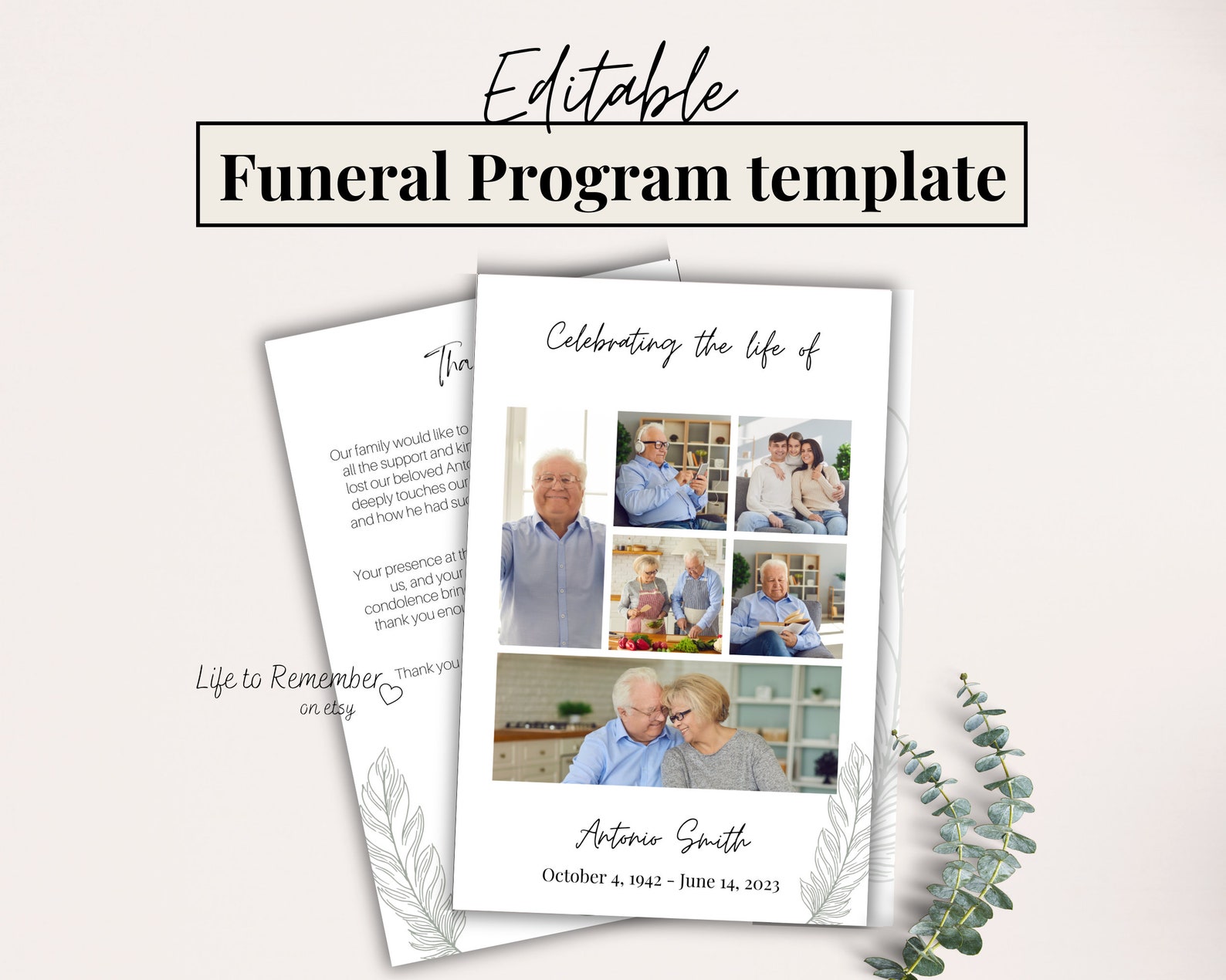 Green Funeral Program Template Editable in Canva Obituary - Etsy