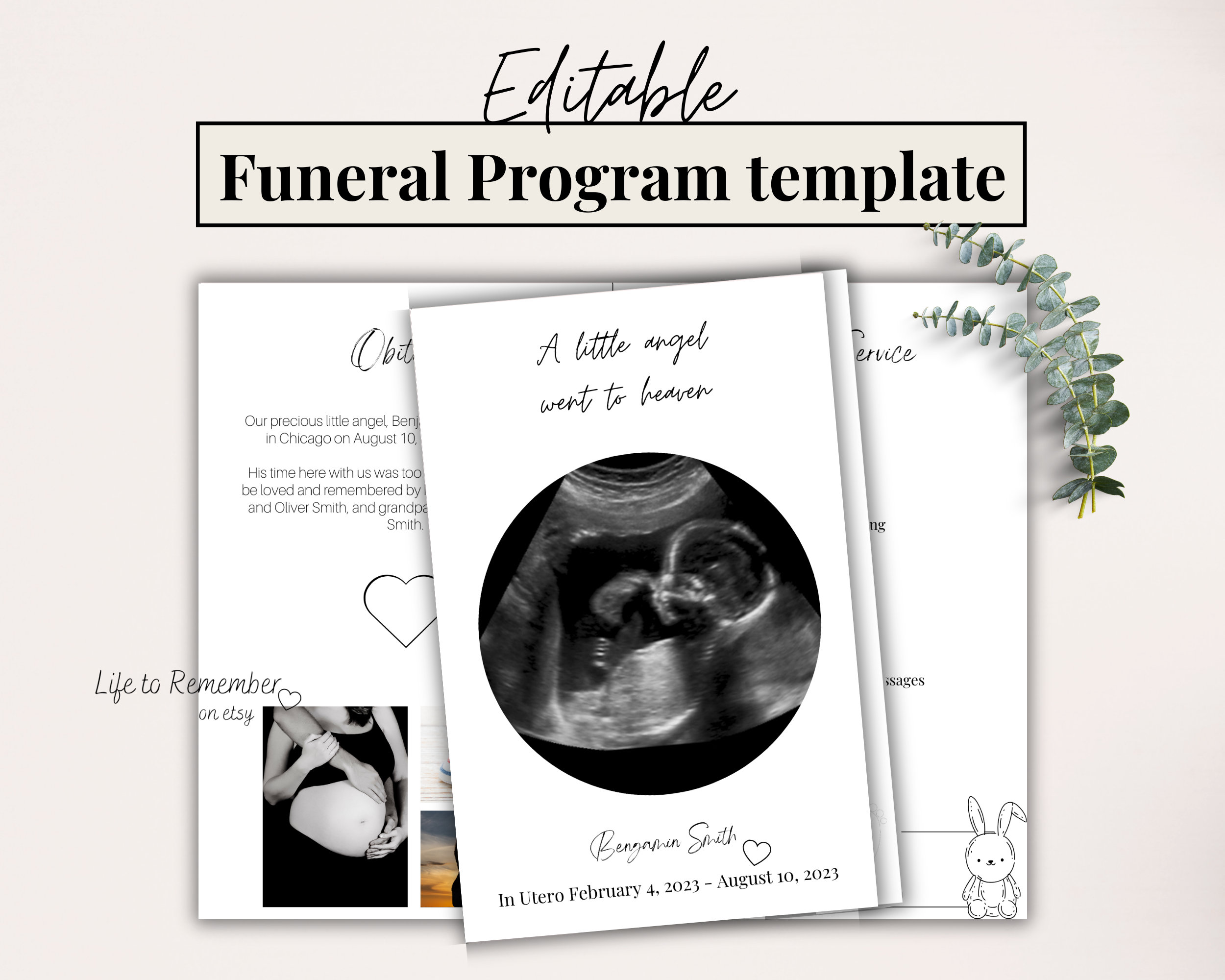 Stillborn Baby Funeral Program Template Editable in Canva, Baby ...