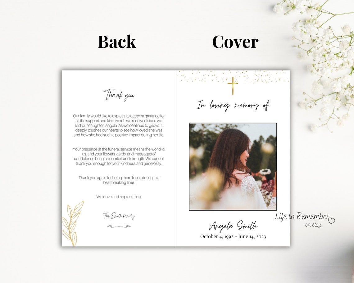 Christian Funeral Program Template Editable In Canva, Obituary