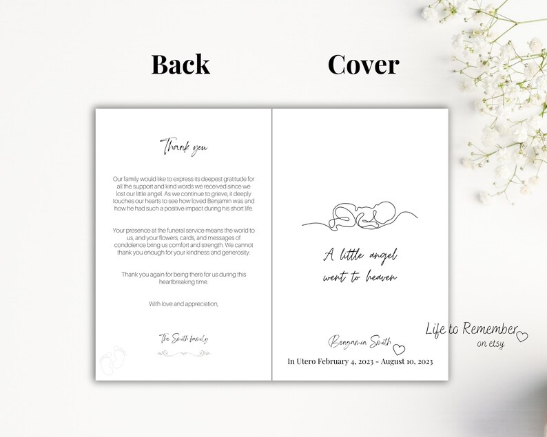 Stillborn Baby Funeral Program Template Editable in Canva, Baby ...