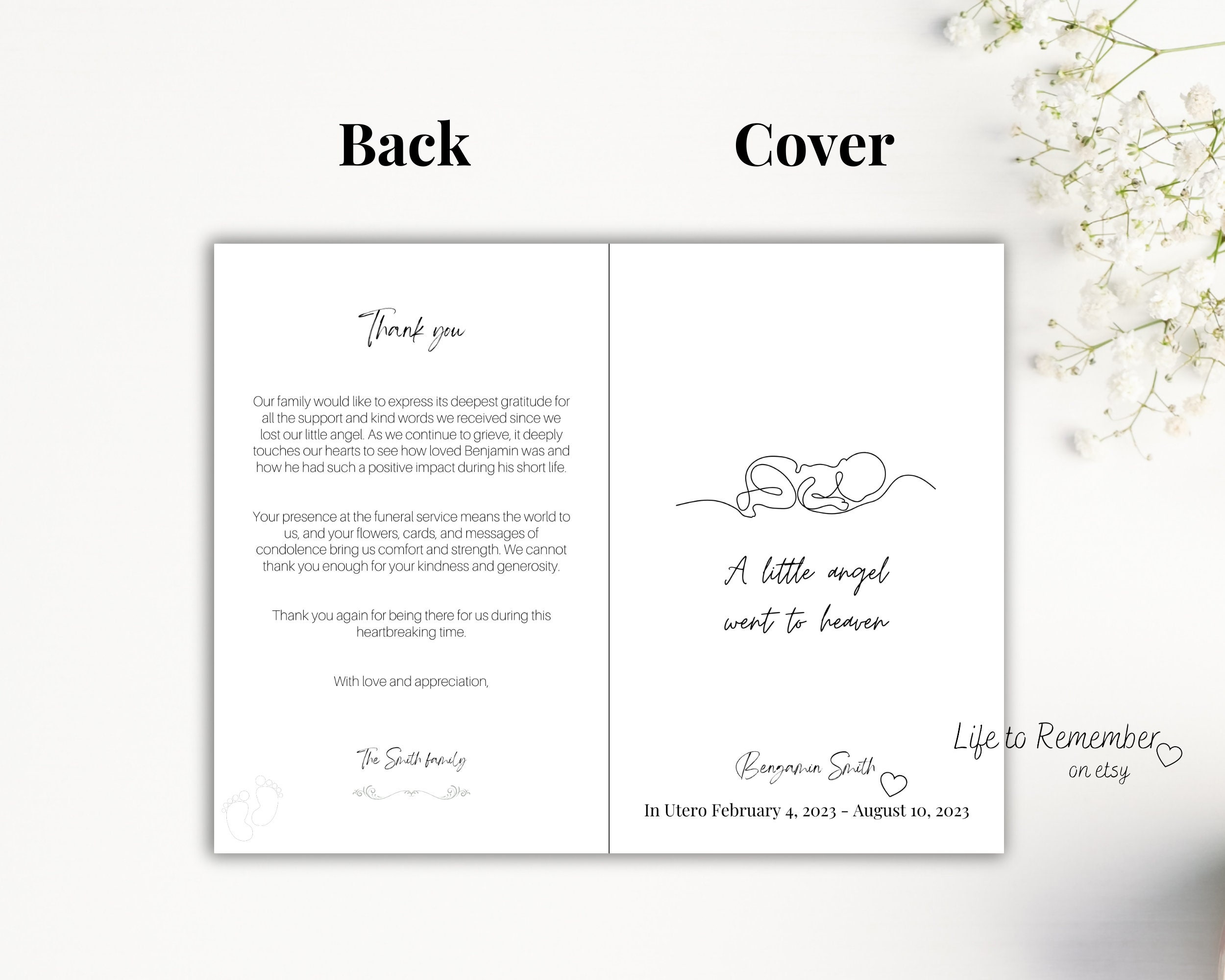 Stillborn Baby Funeral Program Template Editable in Canva, Baby ...