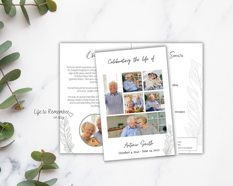 Green Funeral Program Template Editable in Canva Obituary - Etsy