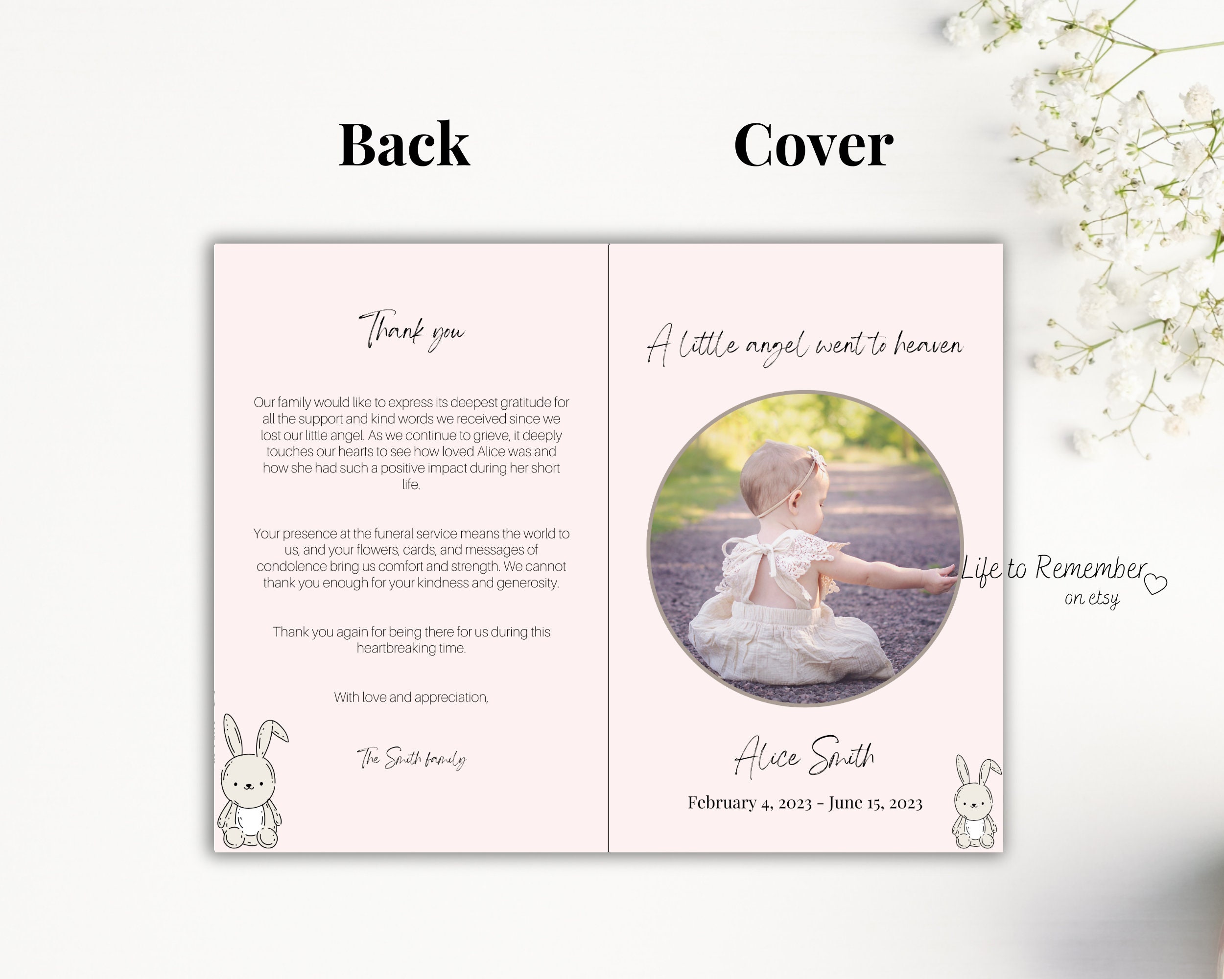Baby Girl Funeral Program Template Editable in Canva, Printable ...