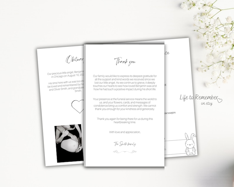 Stillborn Baby Funeral Program Template Editable in Canva, Baby ...