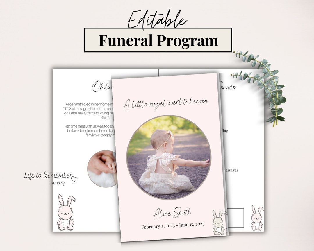 Baby Girl Funeral Program Template Editable in Canva, Printable ...