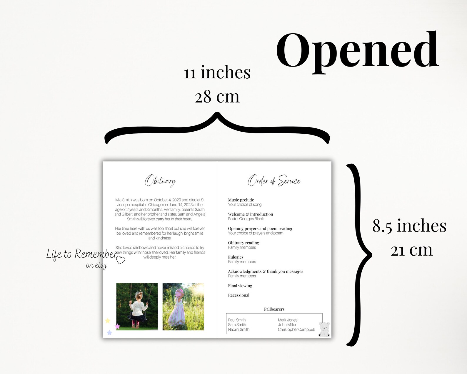 Child Funeral Program Template Editable in Canva, Printable Celebration ...