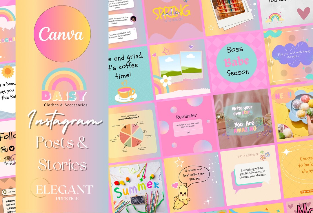 Rainbow Instagram Templates Canva Instagram Story Templates Bundle ...