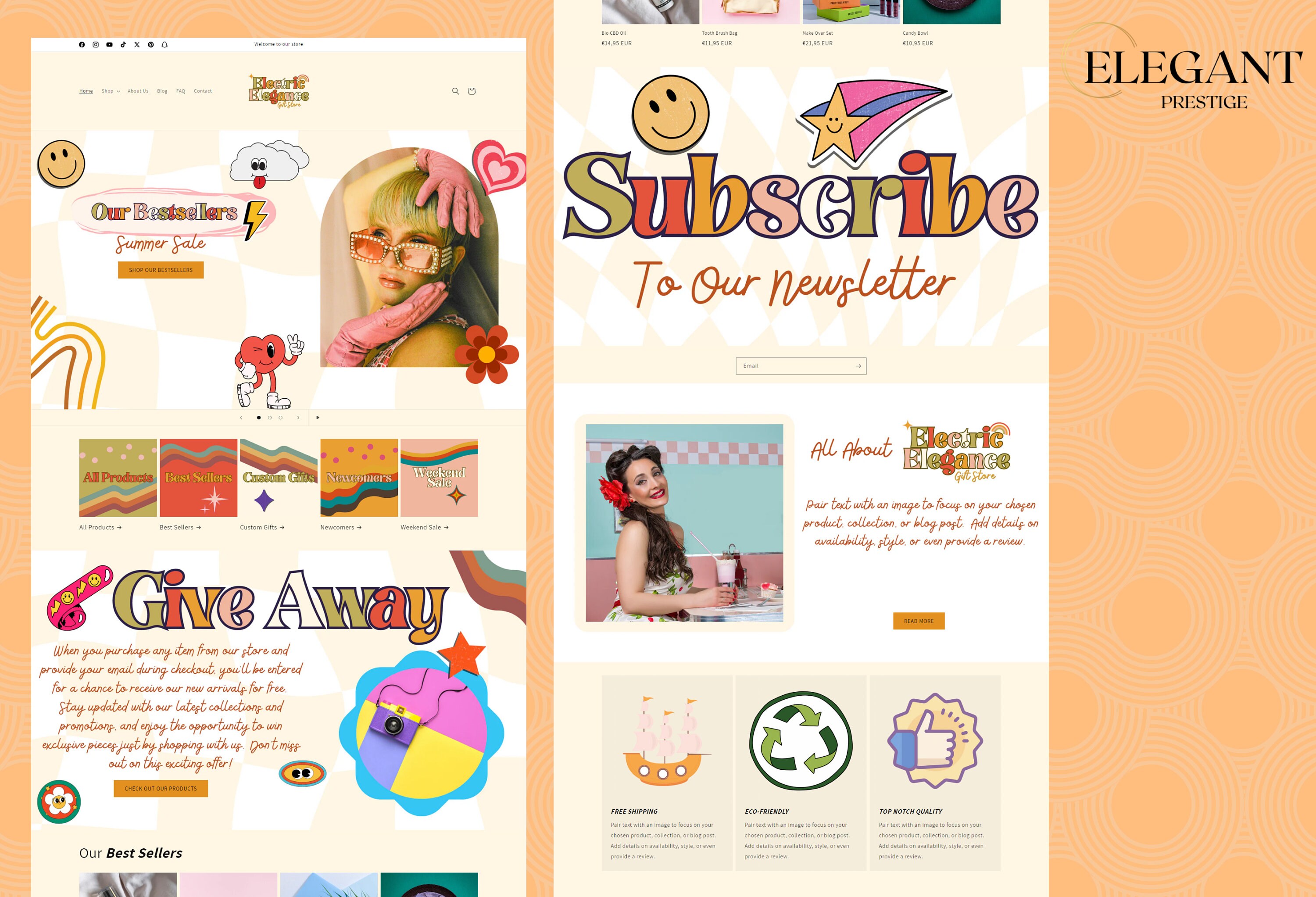 Retro Shopify Theme Colorful Boutique Shopify Website Retro Groovy ...