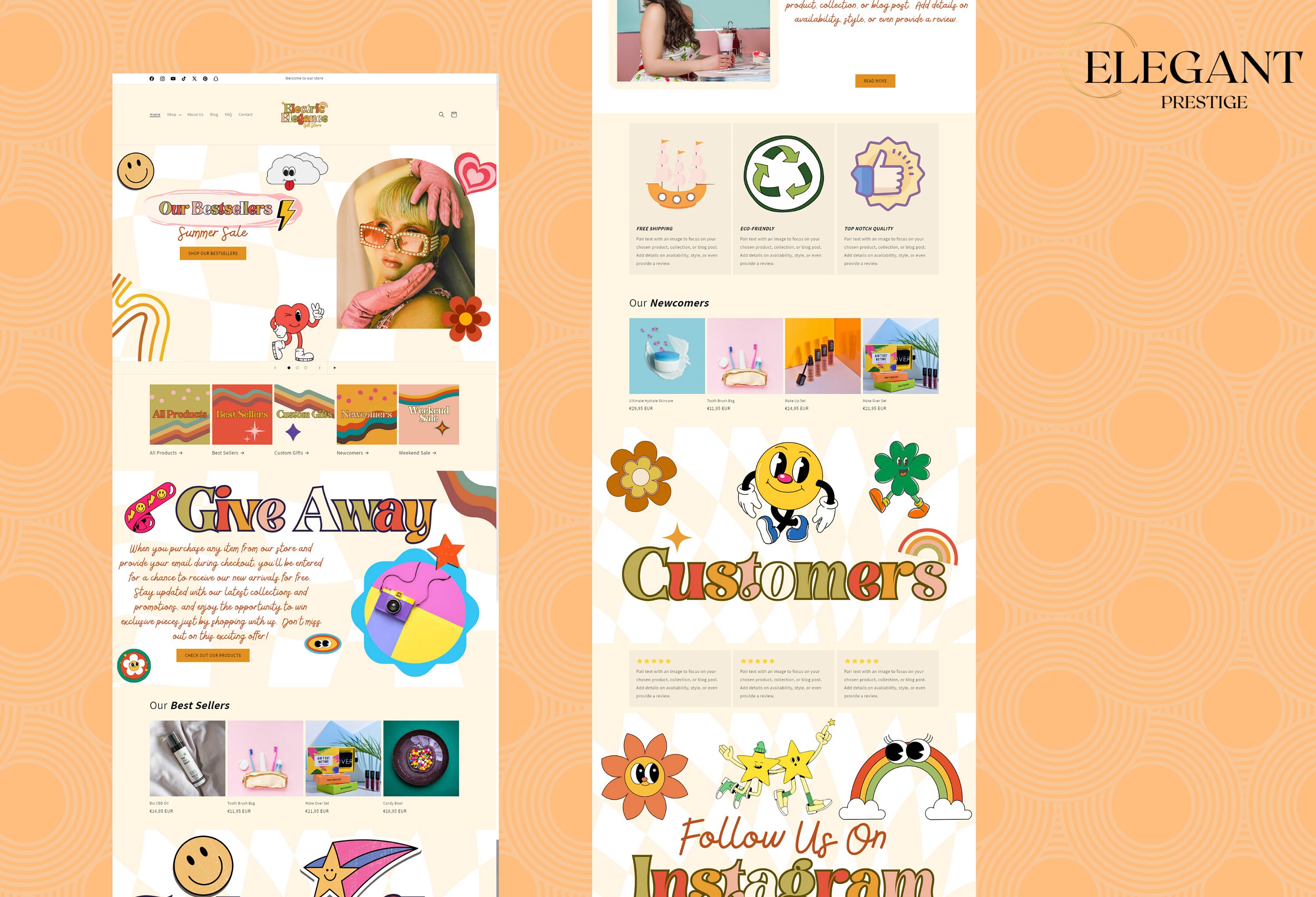 Retro Shopify Theme Colorful Boutique Shopify Website Retro Groovy ...