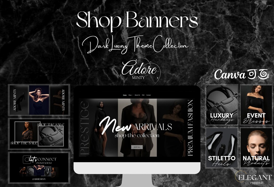 Dark Luxury Shop Banner Templates Canva Black Shopify Store Banner ...