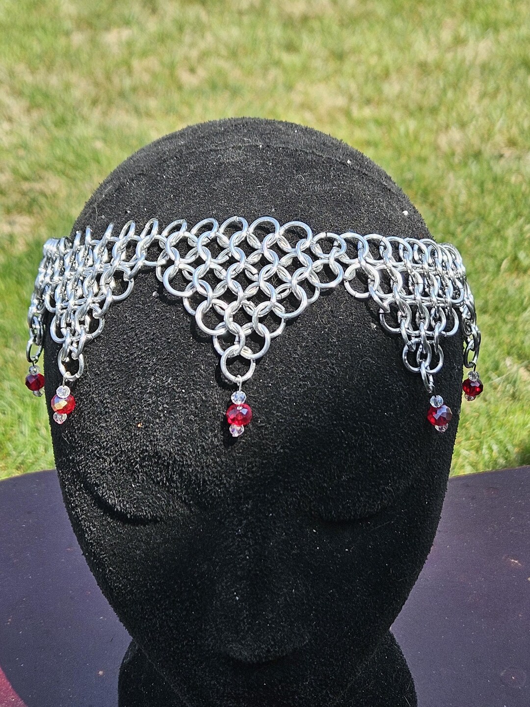 Medieval Chainmail Headdress W Ruby Red Beading – Handmade Armor ...