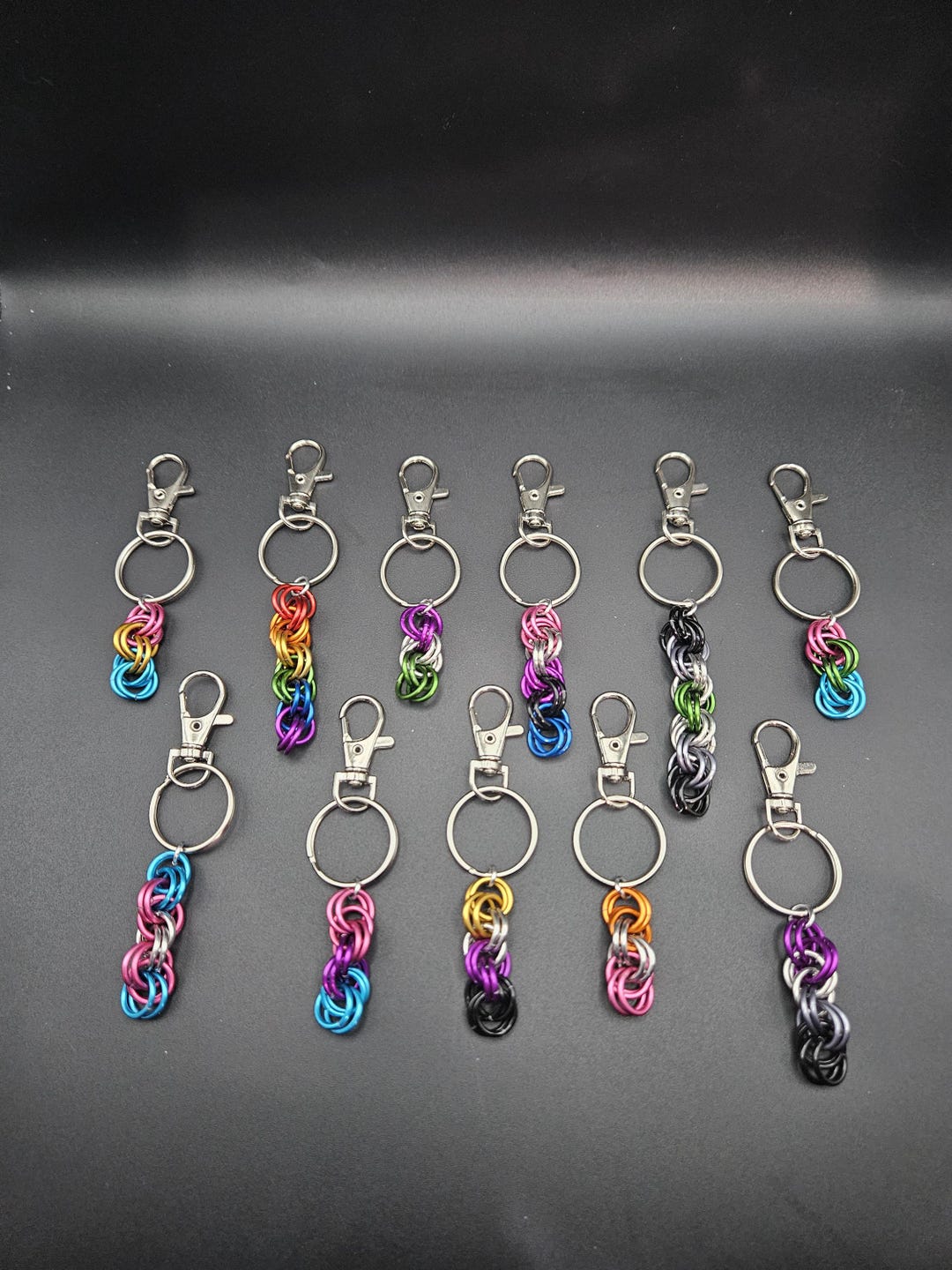 LGBTQIA+ Pride Flag Chainmail Key Chains Charms - Double Spiral Weave ...