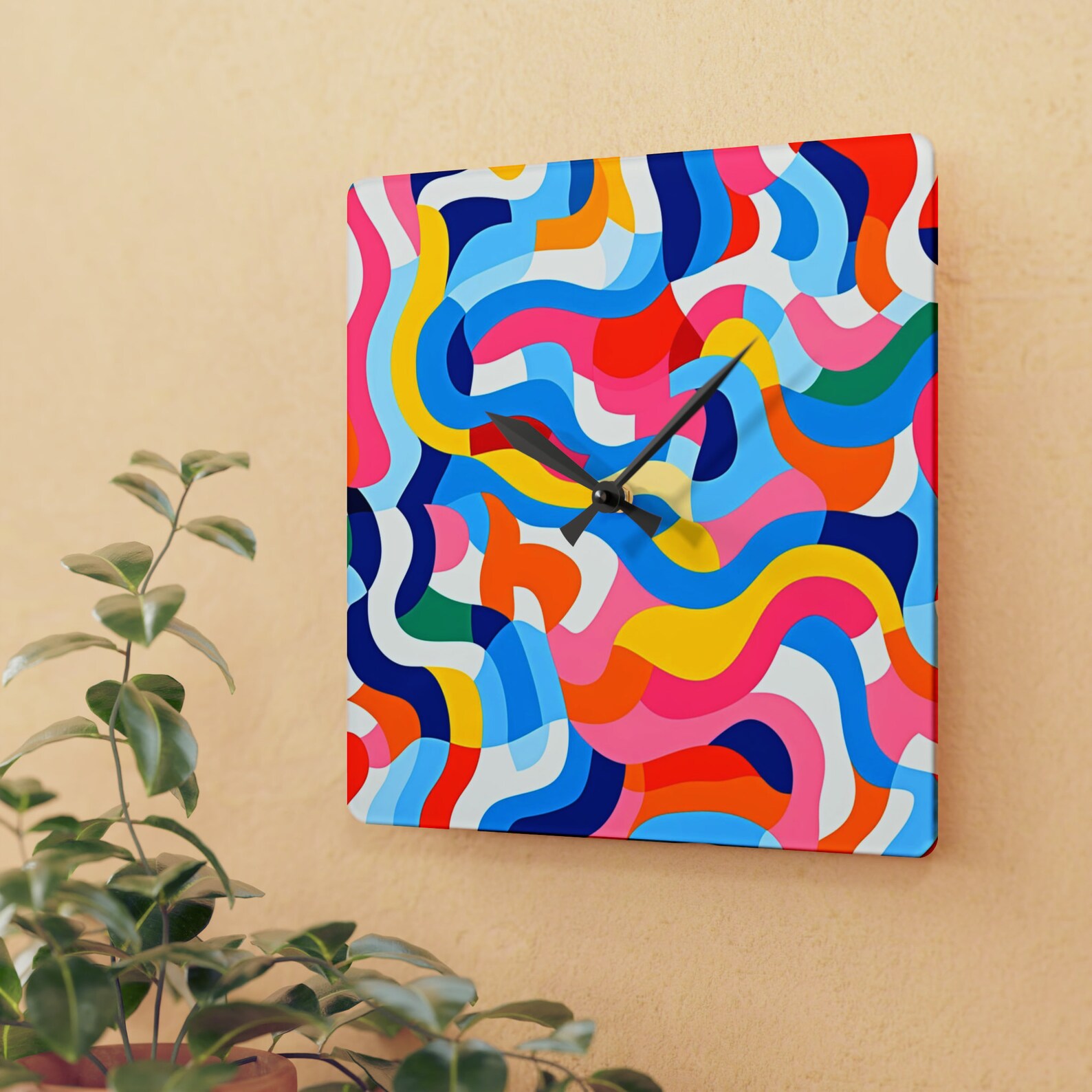 Acrylic Wall Clock With Colorful Artistic trippy Waves Print Circle and ...