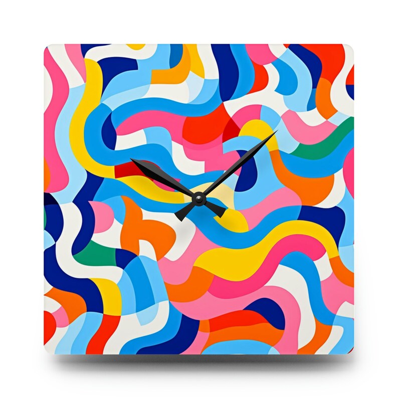 Acrylic Wall Clock With Colorful Artistic trippy Waves Print Circle and ...