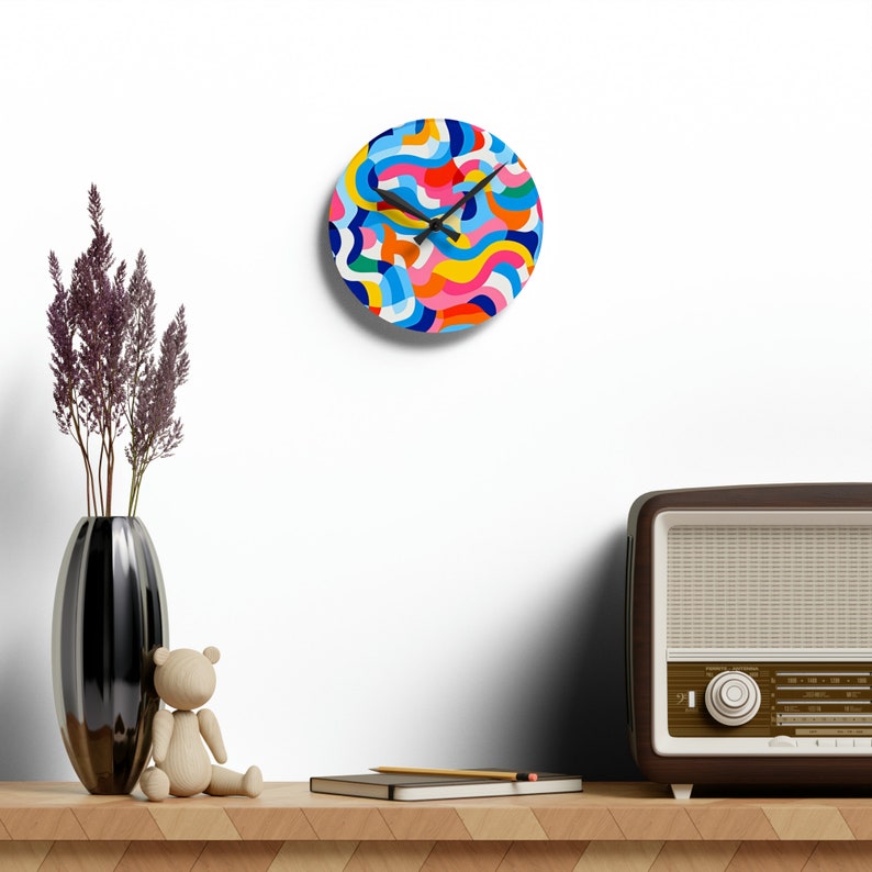 Acrylic Wall Clock With Colorful Artistic trippy Waves Print Circle and ...