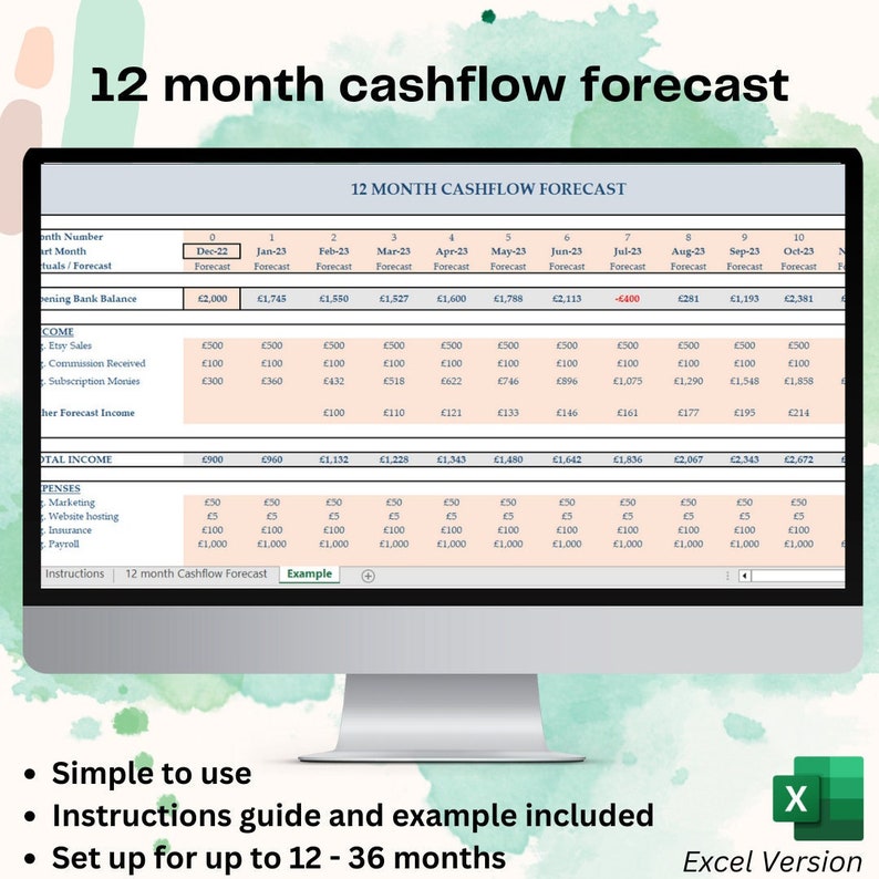 12 Month Cashflow Forecast Template - Etsy