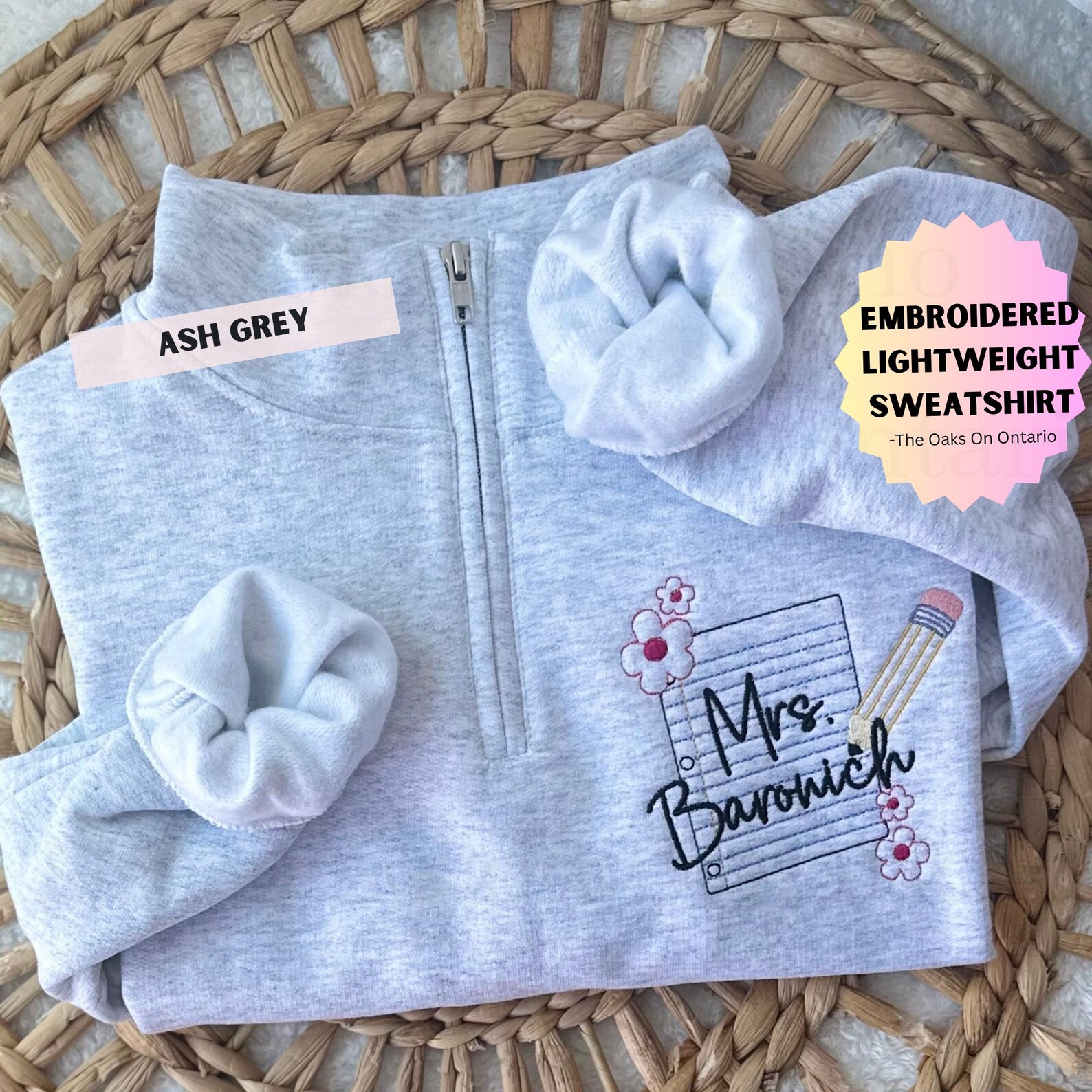 Personalized Teacher Embroidered Sweatshirt Quarter Zip- Custom Name ...