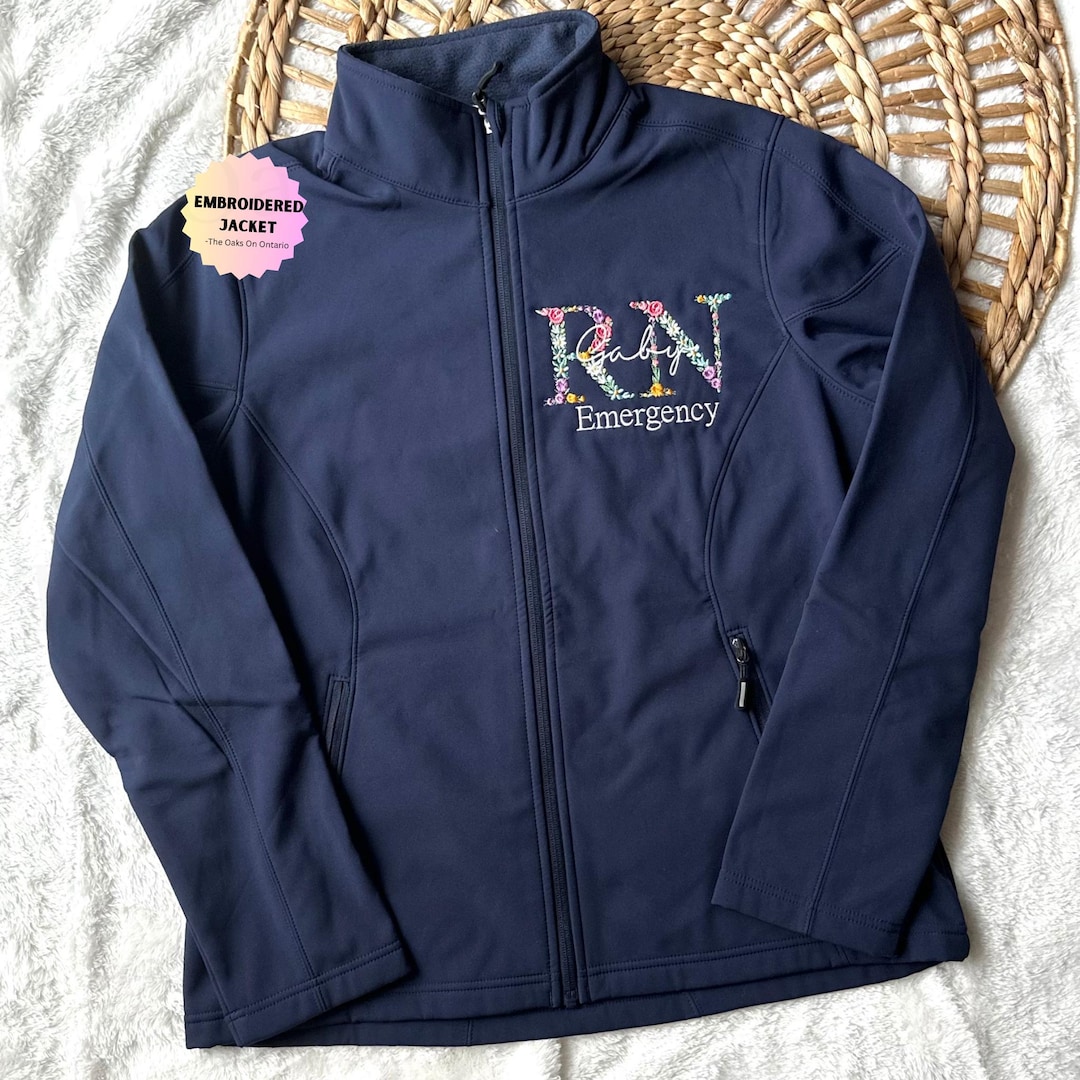 Nurse Floral Embroidered Jacket, Personalized RN NP DR Women's Soft ...