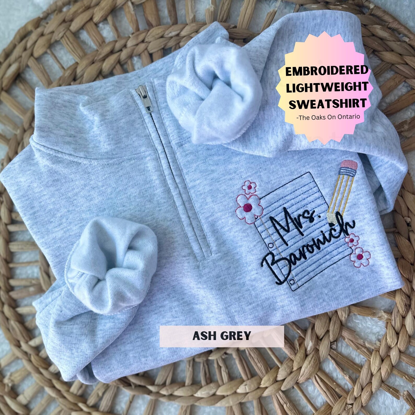 Personalized Teacher Embroidered Sweatshirt Quarter Zip- Custom Name ...