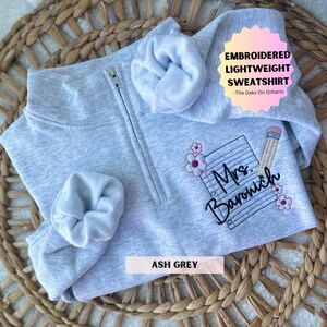 Personalized Teacher Embroidered Sweatshirt Quarter Zip- Custom Name ...