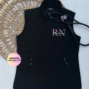 Embroidered Nurse Floral Vest, Personalized RN NP DR Women's Soft Shell ...
