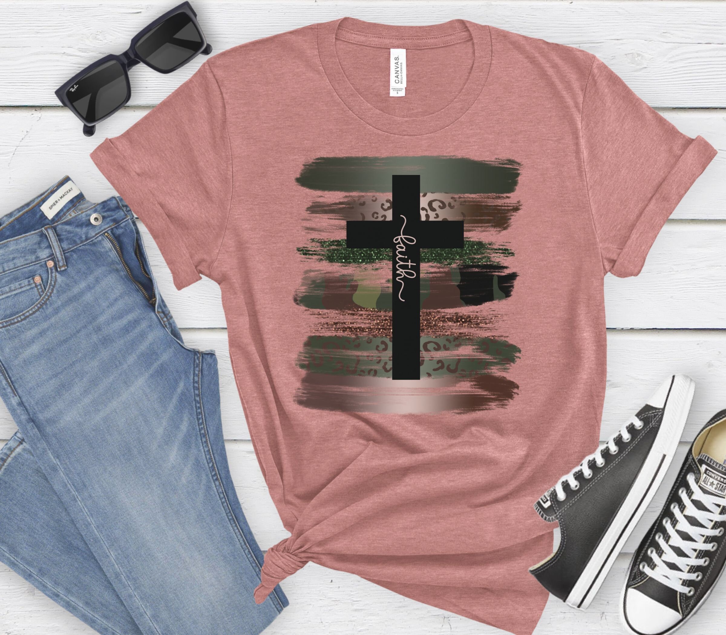 Cross on Camo Tee Christian Faith Brushstroke Shirt, Faith & Cross Camo ...