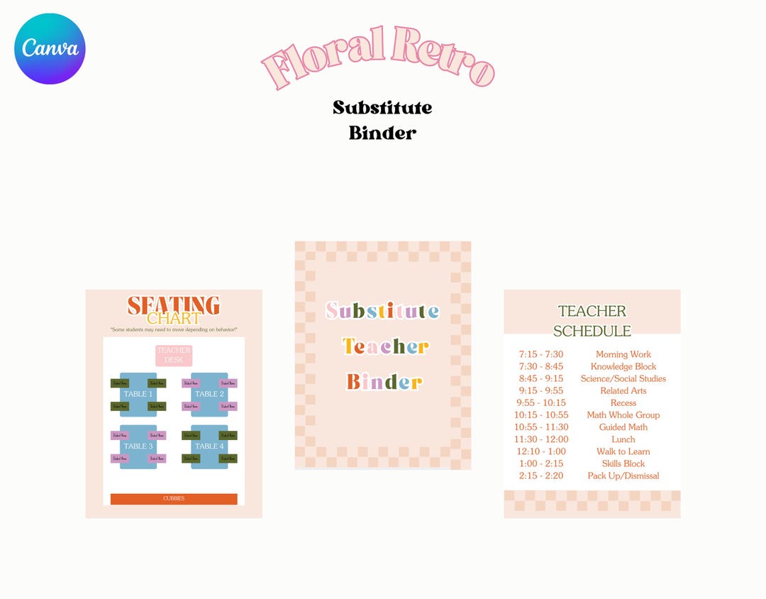 Substitute Binder - Floral Retro - Digital Download - Etsy