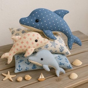 Dolphin Sewing Pattern PDF: DIY Plush Toy, 3 Sizes, Upcycling Tutorial ...
