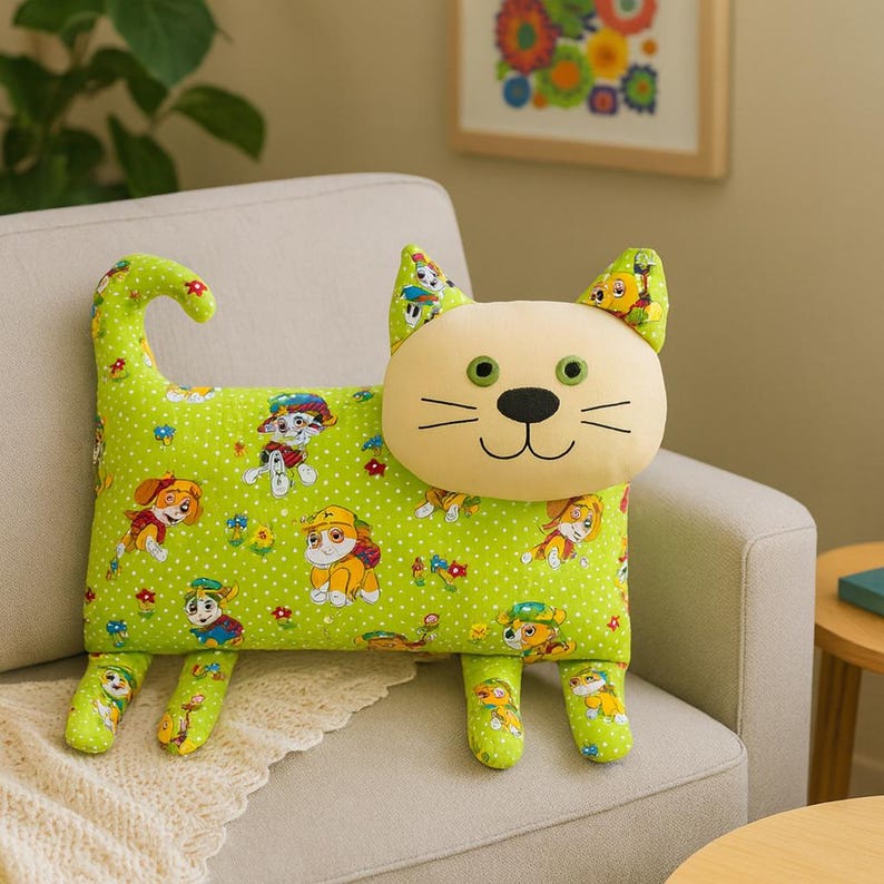 Cat Pillow Sewing Pattern: Upcycled Denim, Floral Embroidery (PDF ...