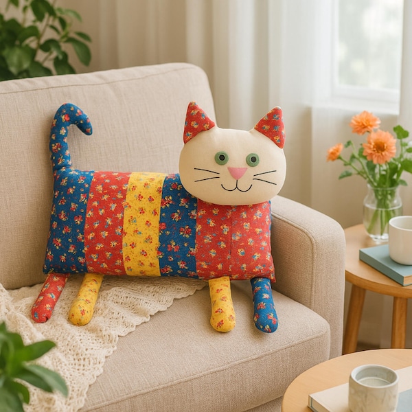 Cat Quilted Cushion - Etsy UK