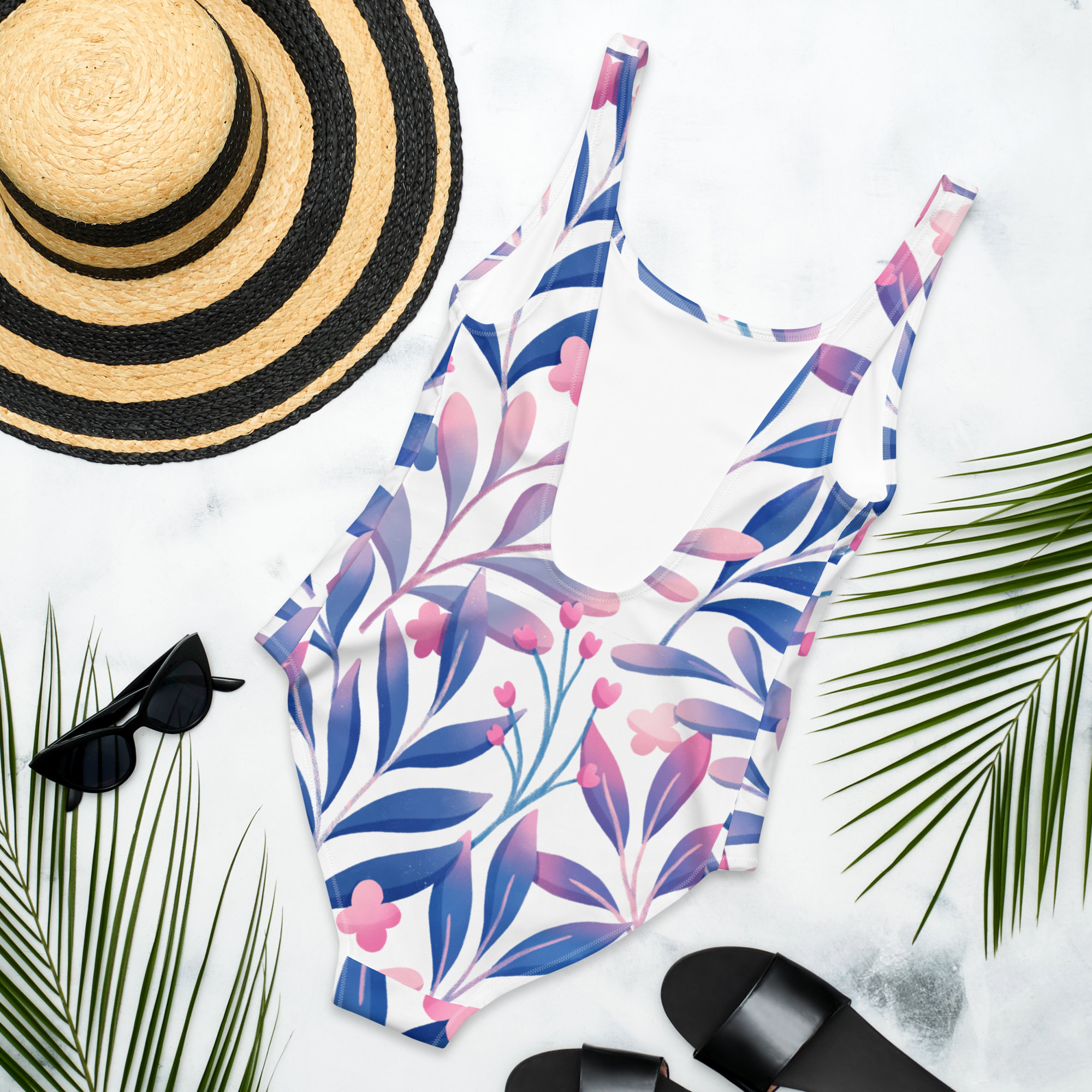 Retro LEAF DESIGN One Piece SWIMSUIT, Womens Beach or Pool Party Wear ...