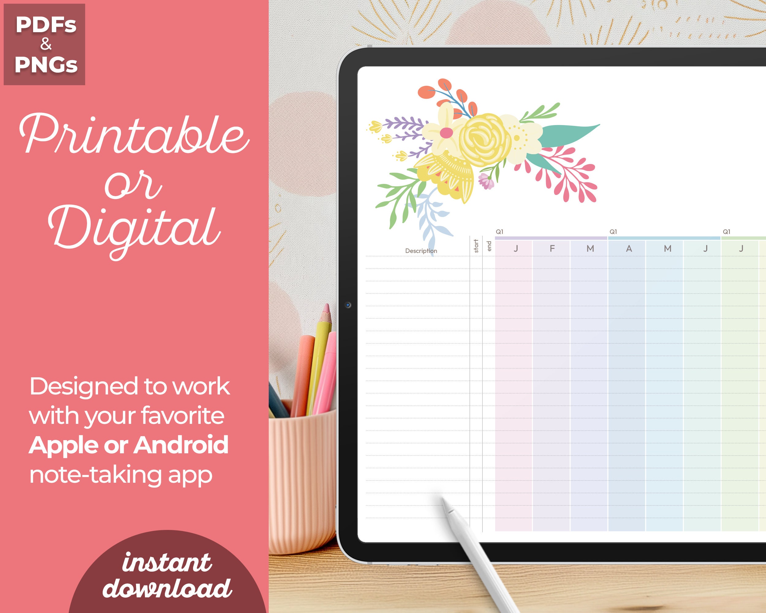 Gantt Chart | Digital & Printable Project Tracker Timeline Colorful ...