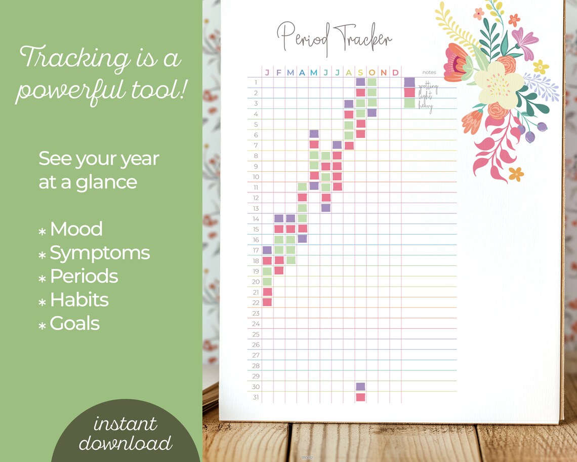 Year Habit Tracker Digital & Printable Mood Cycle Symptom Sleep Goal ...
