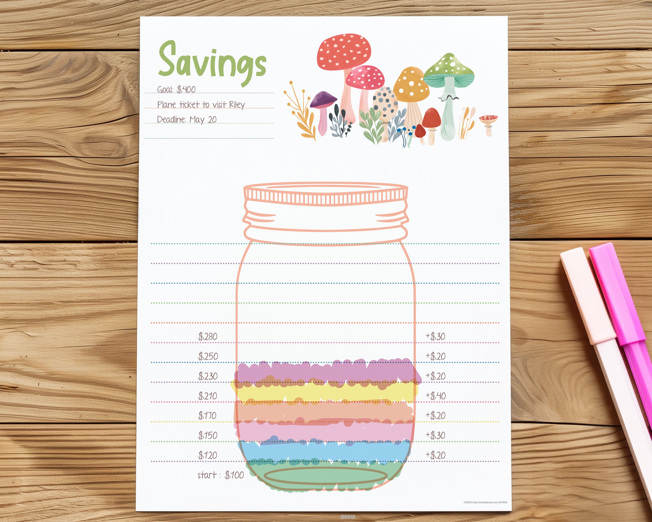 Savings Jar Tracker | Printable Digital PDF PNG Fairycore Mushroom ...
