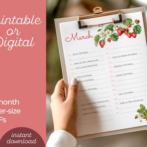 Perpetual Calendar | Print & Digital SVG Planner Template Strawberry ...