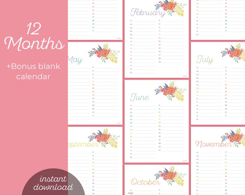 Perpetual Calendar | Print & Digital SVG Planner Template Colorful ...