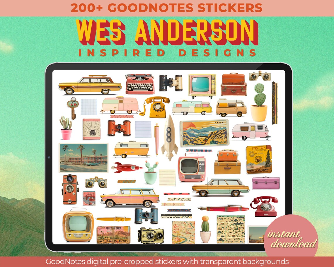 Digital Sticker Bundle Aesthetic Painted Desert Wes Anderson Inspired ...