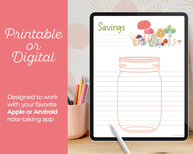 Savings Jar Tracker | Printable Digital PDF PNG Fairycore Mushroom ...