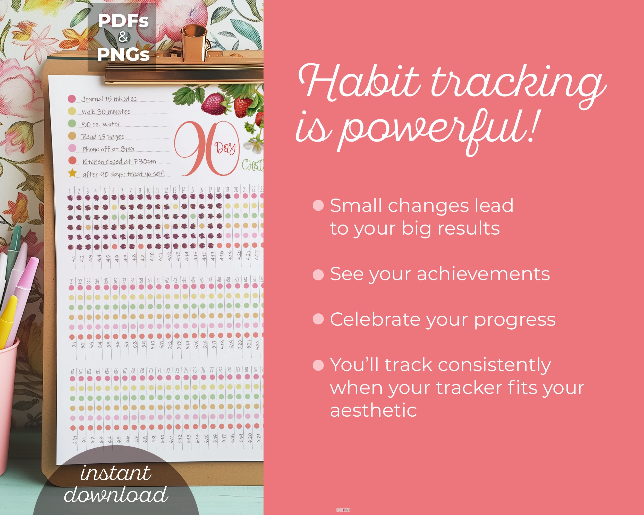 90 Day Challenge Tracker Printable Digital Download Insert Cottagecore ...