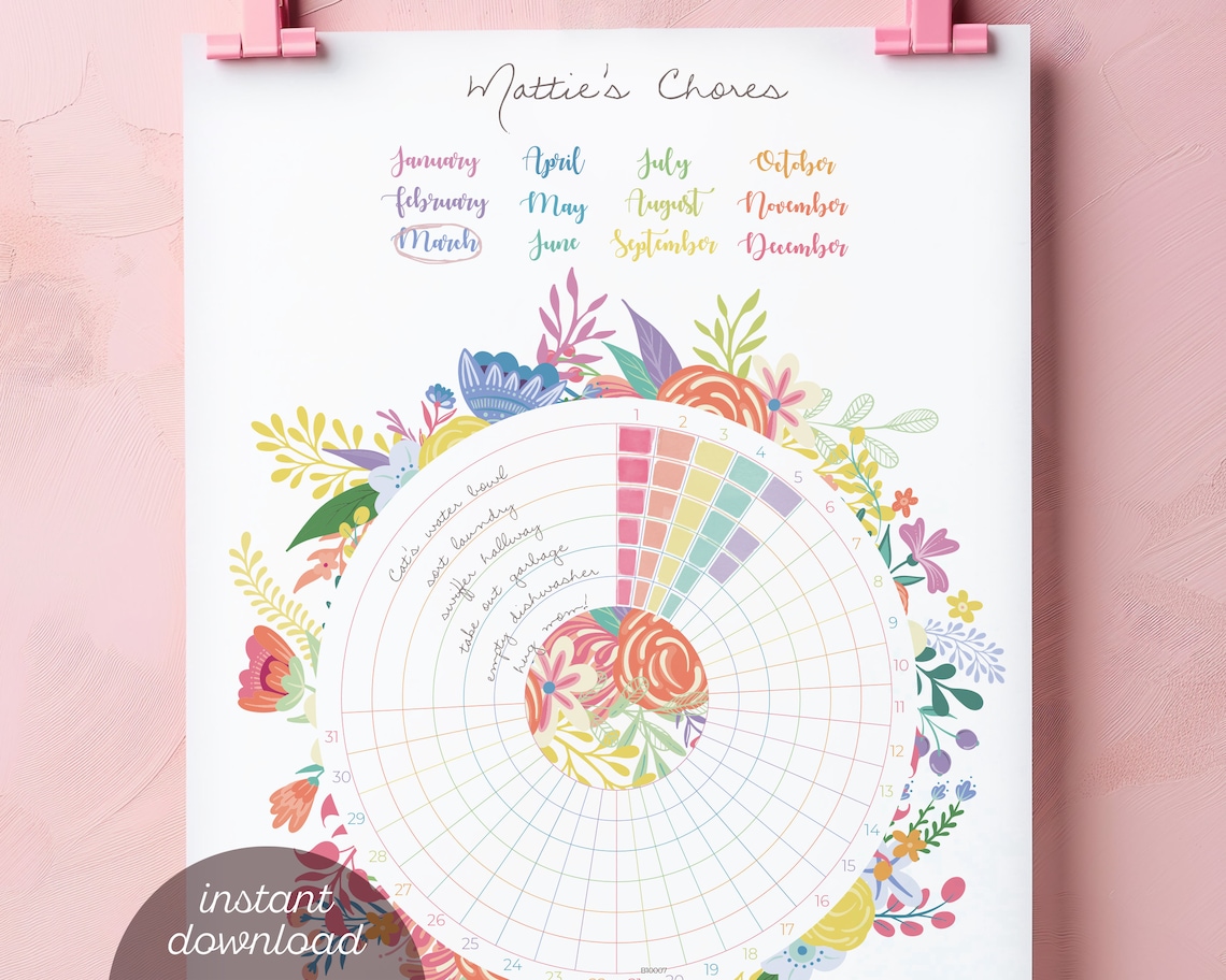 Chore Chart Monthly Task Tracker Wheel | Digital or SVG Printable ...