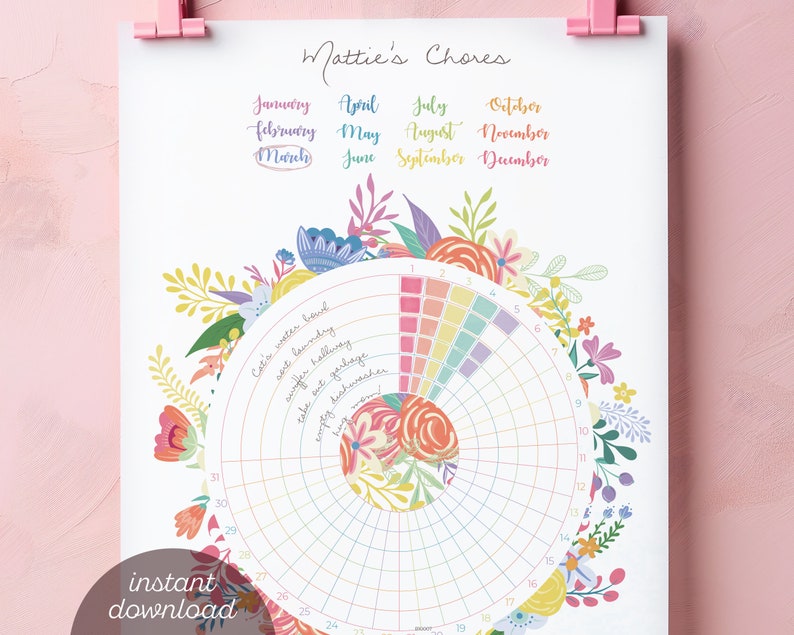 Chore Chart Monthly Task Tracker Wheel | Digital or SVG Printable ...