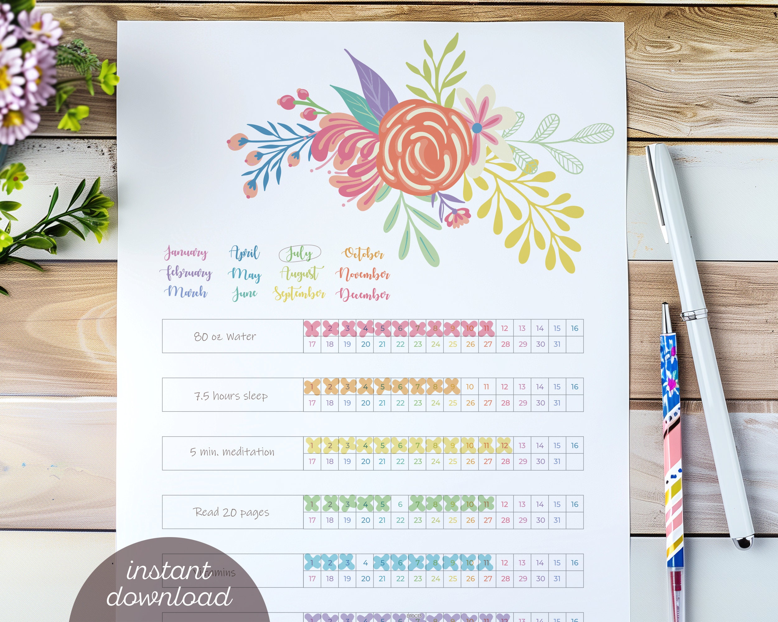 Monthly Habit Tracker Digital & SVG Printable Planner | Progress Mood ...